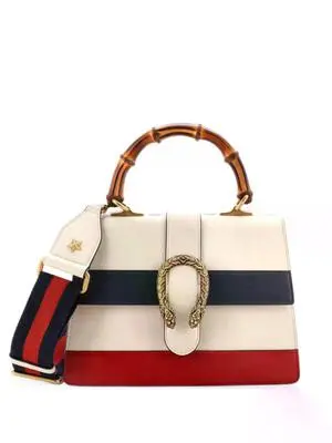 Gucci Dionysus Bamboo Top Handle Bag Colorblock Leather Medium Satchel - Red