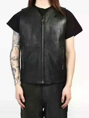DET BLEV SENT Zip-up Leather Vest - Black