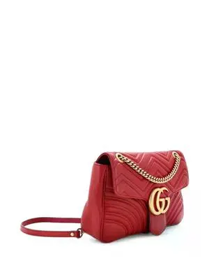 Gucci Gg Marmont Flap Bag Matelasse Leather Medium Shoulder Bag - Red