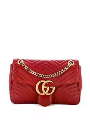 Gucci Gucci GG Marmont Flap Bag Matelasse Leather Medium Shoulder Bag Red