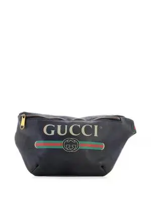 Gucci Logo Printed Leather Medium Belt Bag - Black