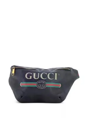 Gucci Logo Printed Leather Belt Bag - Black