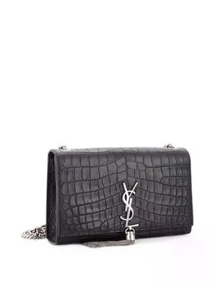 Saint Laurent Classic Monogram Tassel Crocodile Embossed Leather Medium Crossbody Bag