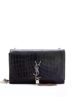Saint Laurent Classic Monogram Tassel Crocodile Embossed Leather Medium Crossbody Bag