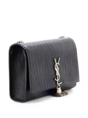 Saint Laurent Classic Monogram Tassel Crocodile Embossed Leather Medium Crossbody Bag