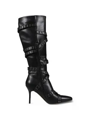 NIIHAI Strappy Knee-high Stiletto Boots - Black