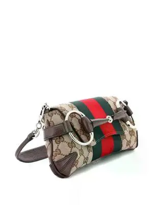 Gucci Horsebit Web Chain Clutch Gg Canvas - Brown