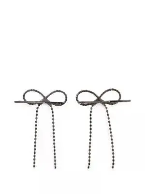 YELLOWSWALLOW Crystal-embellished Ribbon Hair Clips - Silver