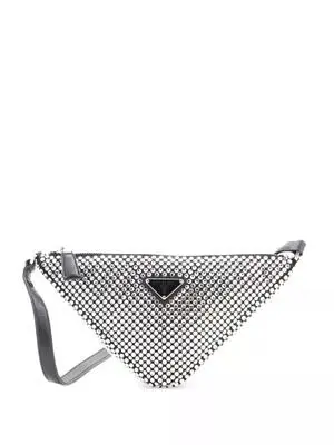 Prada Crystal Embellished Satin Mini Satchel - Black