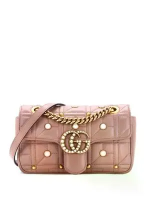 Gucci Pearly Gg Marmont Flap Bag Embellished Matelasse Leather Mini Shoulder Bag - Pink