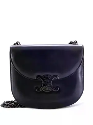 Celine Triomphe Besace Clea Chain Flap Leather Shoulder Bag - Black