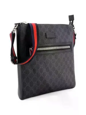 Gucci Web Strap Front Zip Messenger Bag Gg Coated Canvas Medium Cross Body Bag
