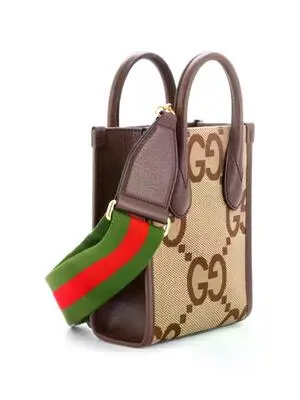 Gucci Vertical Tote Jumbo Gg Canvas Mini Crossbody Bag - Brown