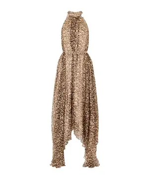 Saloni Belted Leopard-print Silk Halterneck Midi Dress - Brown