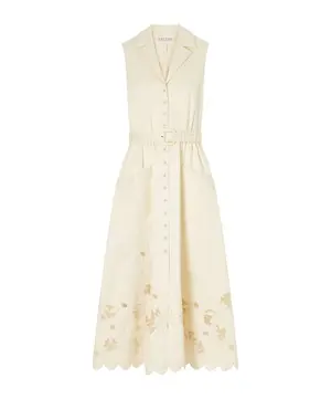 Saloni Embroidered Poplin Midi Dress - White