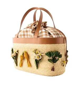 AQUAZZURA Appliquéd Leather-trimmed Raffia Tote