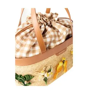 AQUAZZURA Appliquéd Leather-trimmed Raffia Tote