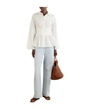 Rosie Assoulin Shirred Cotton-poplin Blouse