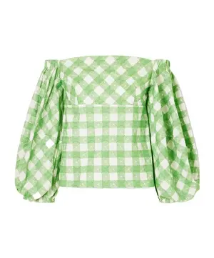 Rosie Assoulin Off-the-shoulder Checked Cotton Blouse - No