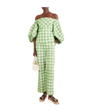 Rosie Assoulin Off-the-shoulder Checked Cotton Blouse