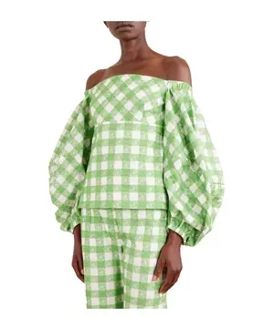 Rosie Assoulin Off-the-shoulder Checked Cotton Blouse
