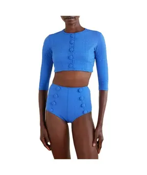 Lisa Marie Fernandez Cropped Seersucker Cardigan - No