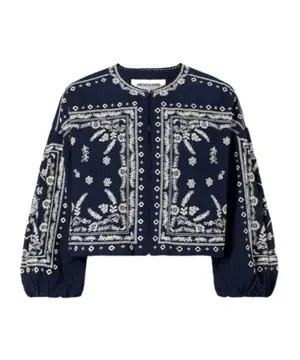 Veronica Beard Cropped Embroidered Poplin Jacket