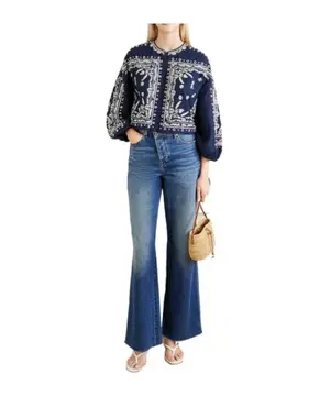 Veronica Beard Cropped Embroidered Poplin Jacket