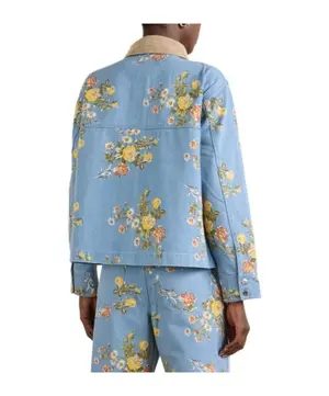 Veronica Beard Corduroy-trimmed Floral-print Denim Jacket