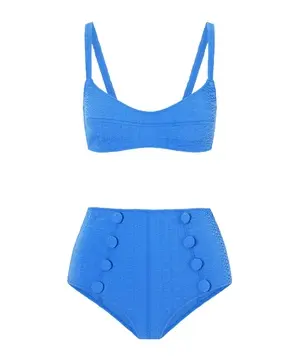 Lisa Marie Fernandez Button-embellished Seersucker Balconette Bikini - No
