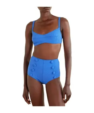Lisa Marie Fernandez Button-embellished Seersucker Balconette Bikini