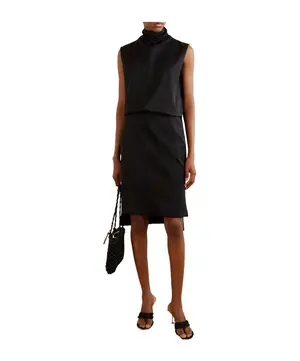 Brandon Maxwell Gathered Wool-twill Turtleneck Mini Dress