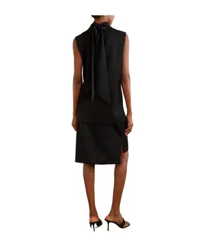 Brandon Maxwell Gathered Wool-twill Turtleneck Mini Dress