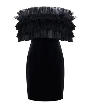 Elisabetta Franchi Dress In Velvet Fabric With Flounces - Black