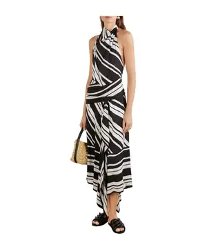 Brandon Maxwell Striped Twill Halterneck Midi Dress