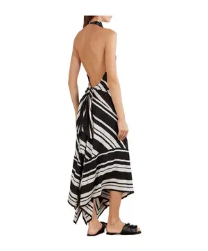 Brandon Maxwell Striped Twill Halterneck Midi Dress