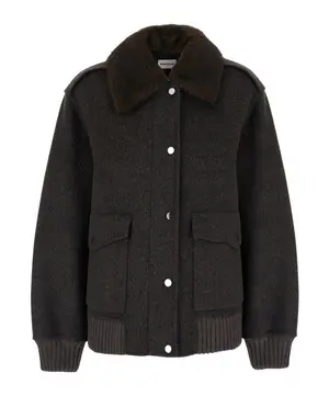 P.a.r.o.s.h Faux Fur Collar Wool Jacket - Brown