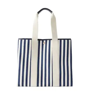 Rue De Verneuil Traversée Large Leather And Webbing-trimmed Striped Canvas Tote - No