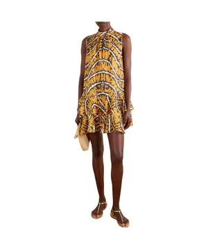 ALEMAIS Ripple Tiered Printed Ramie Mini Dress