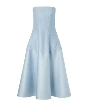 EMILIA WICKSTEAD Embossed Cloque Lace-trimmed Midi Dress - Blue