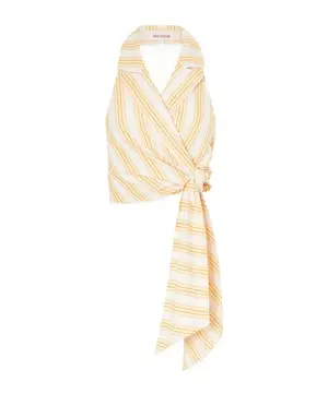 ROSIE ASSOULIN Rosie Assoulin Wrapped Up Tie-Detailed Striped Cotton Halterneck Blouse
