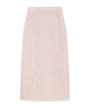 Calle Del Mar Embroidered Knitted Midi Skirt - Pink