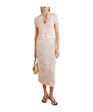 Calle Del Mar Embroidered Knitted Midi Skirt