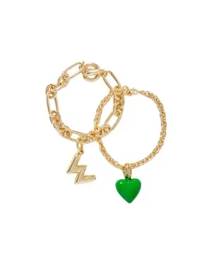 Assouline The Happy Heart Initial Set Of Two Gold-tone And Enamel Bracelets - Yellow