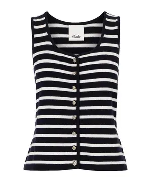 ALLUDE Striped Knit Vest - Black