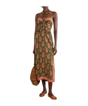 Johanna Ortiz Embellished Printed Cut-out Linen Maxi Dress