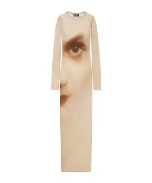 JEAN PAUL GAULTIER Face Printed Mesh Maxi Dress - Nude