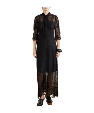 Anna Sui Tie-detailed Ruffled Lace Midi Dress