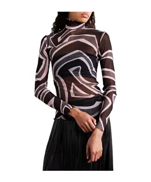 Emilio Pucci Printed Tulle Turtleneck Top