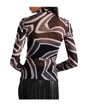 Emilio Pucci Printed Tulle Turtleneck Top